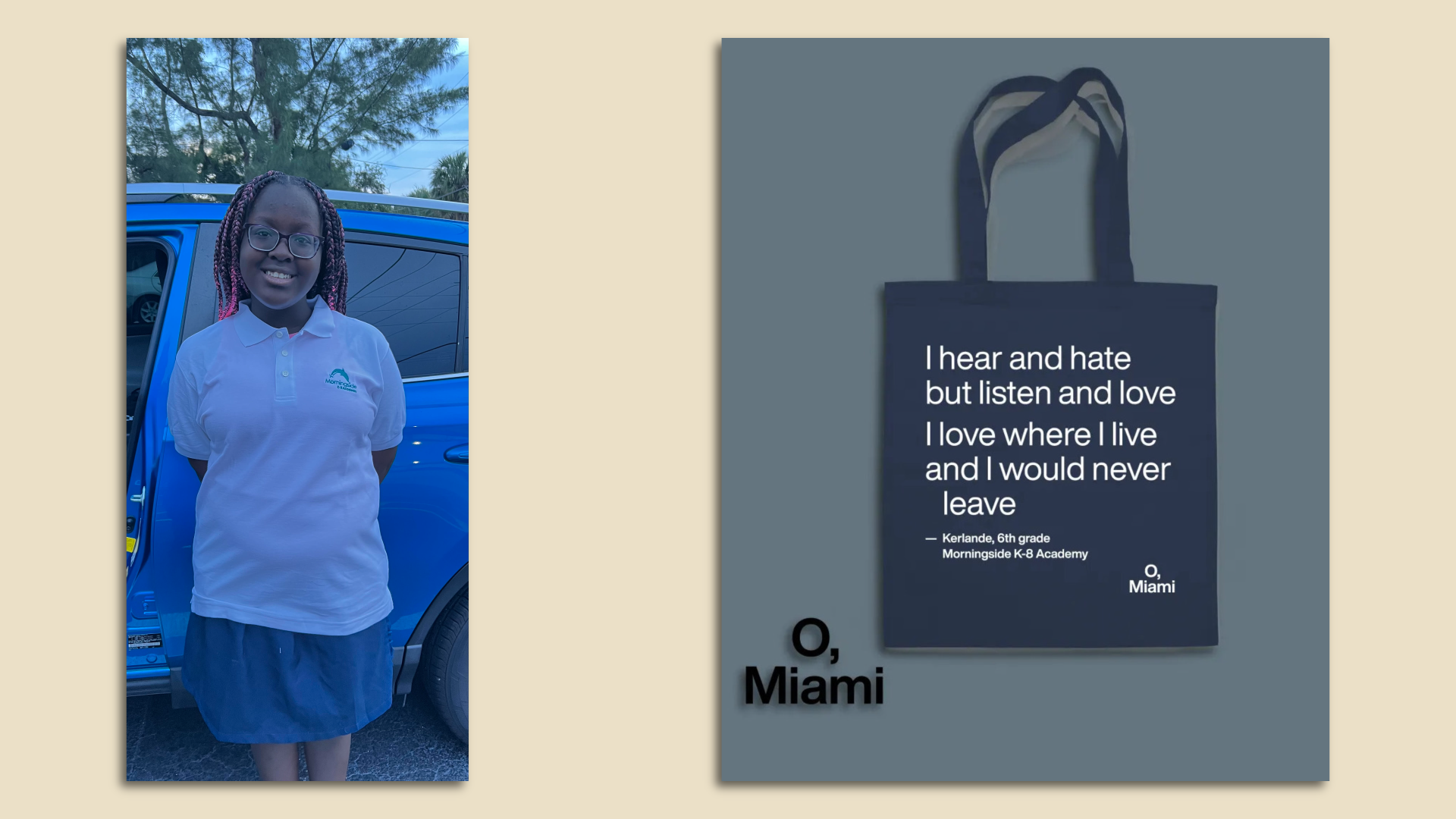 A sixth grader wrote the poem on this year's O, Miami tote bag - Axios ...