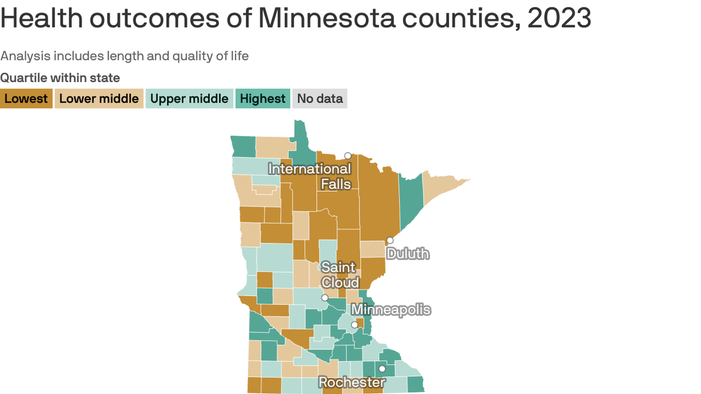 Map: Here's how Minnesota counties rank for health outcomes - Axios ...