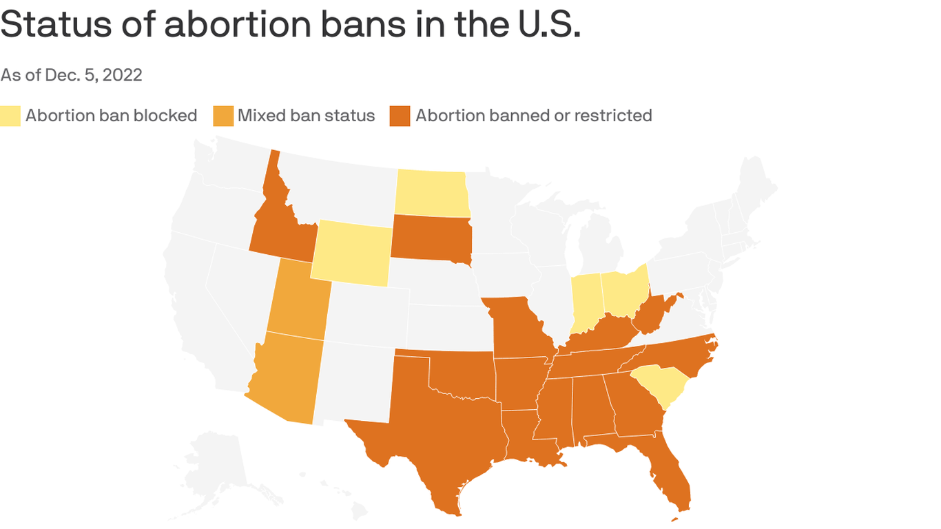 Where abortion has been banned now that Roe v. Wade is overturned