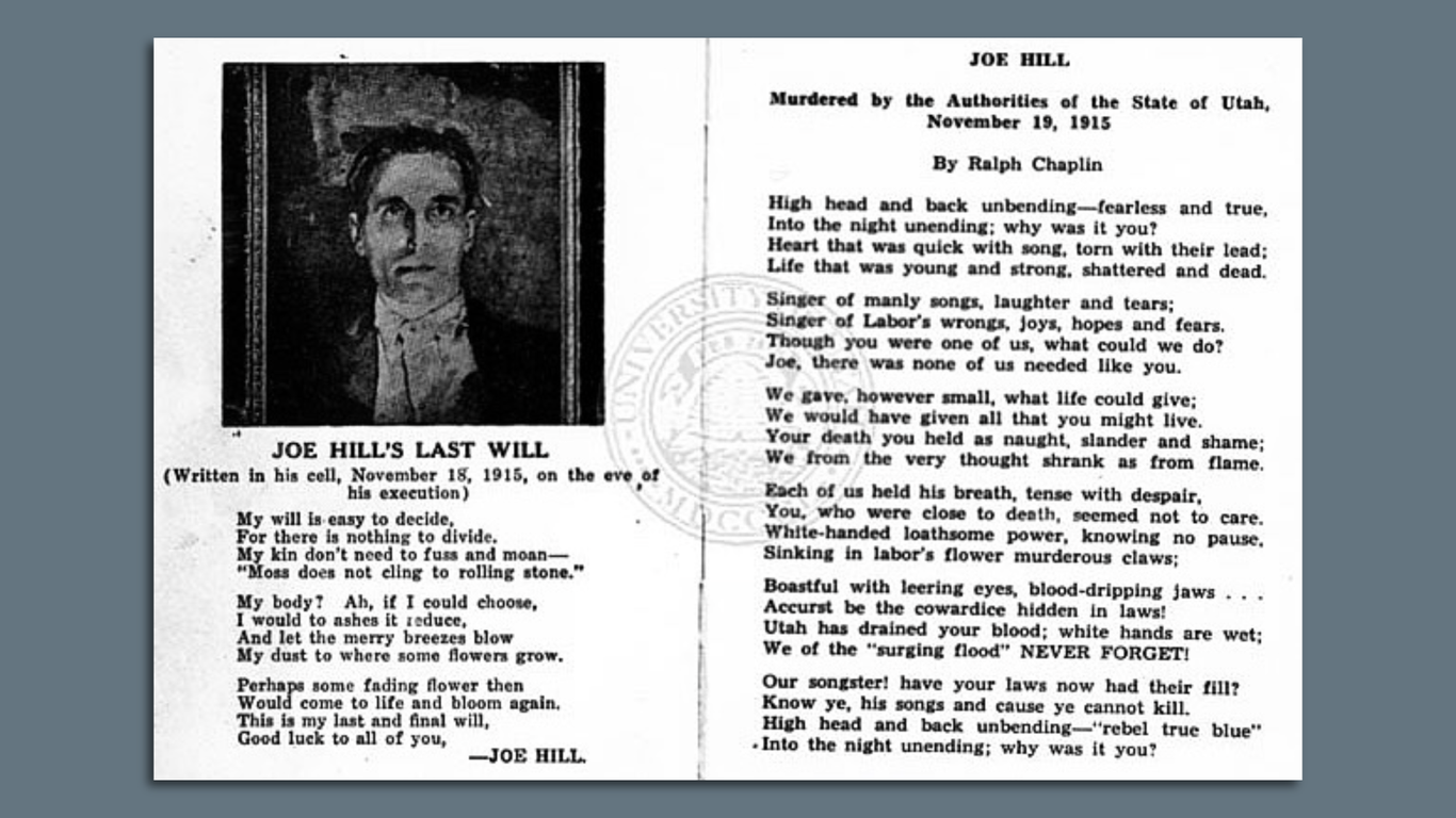Joe Hill songs for Labor Day in Salt Lake City - Axios Salt Lake City