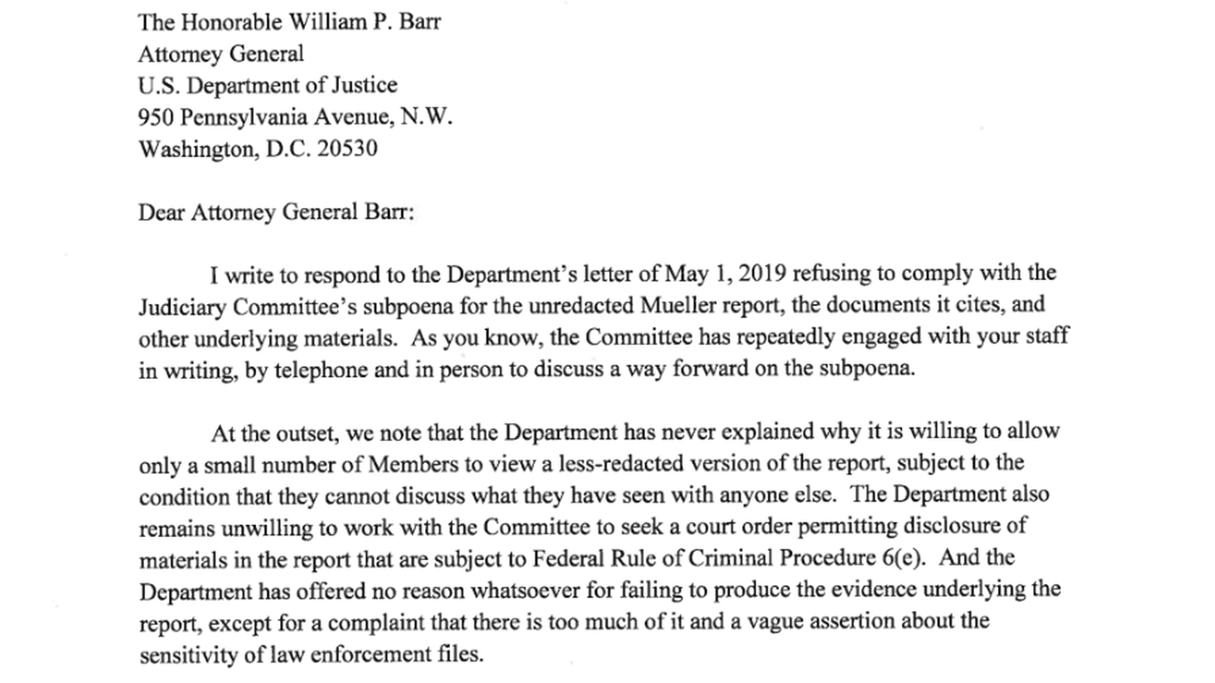Read House Judiciary's last-chance letter to Bill Barr for an unredacted Mueller report