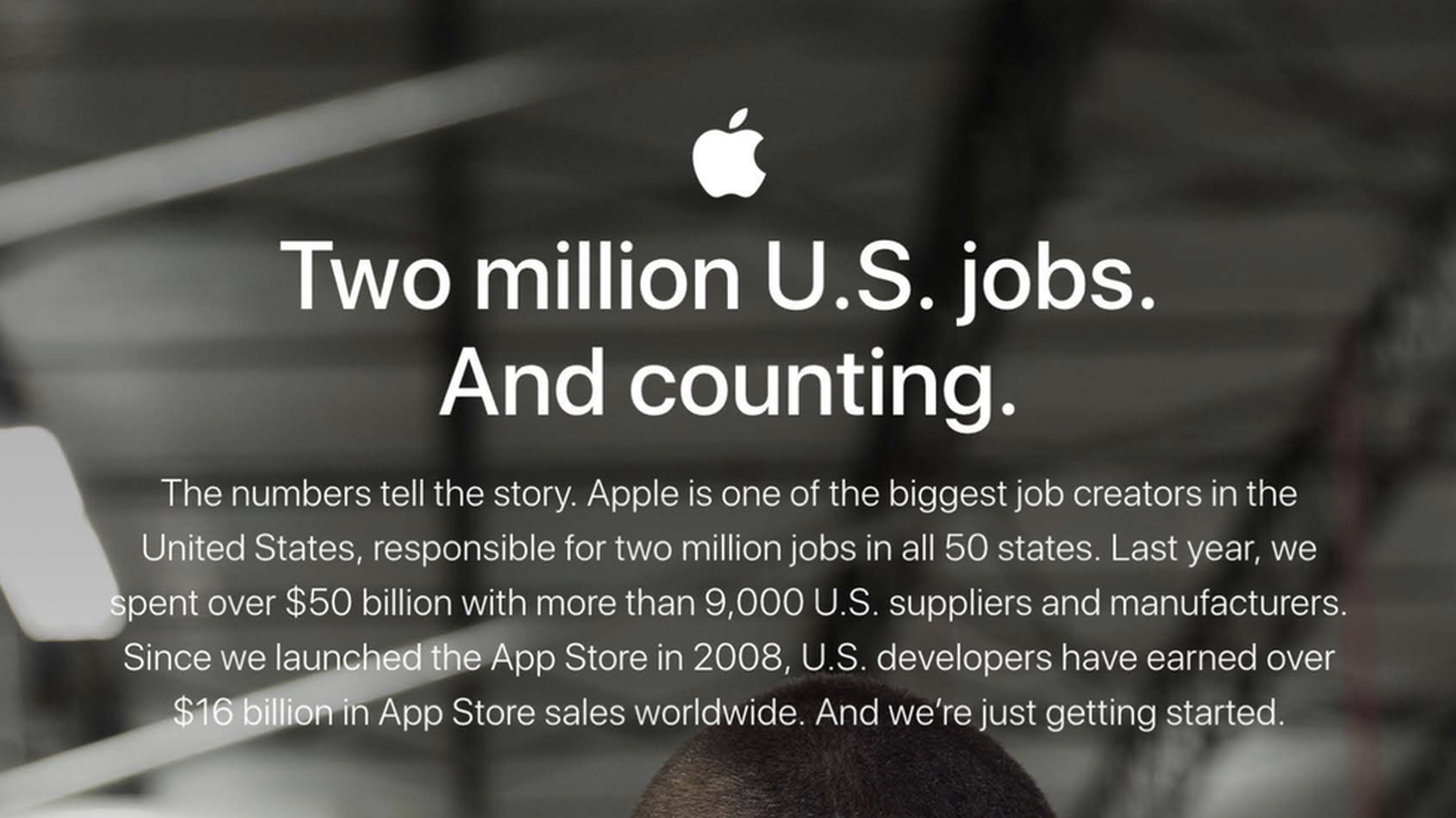 Apple debuts new Web page to tout its role in creating two million jobs