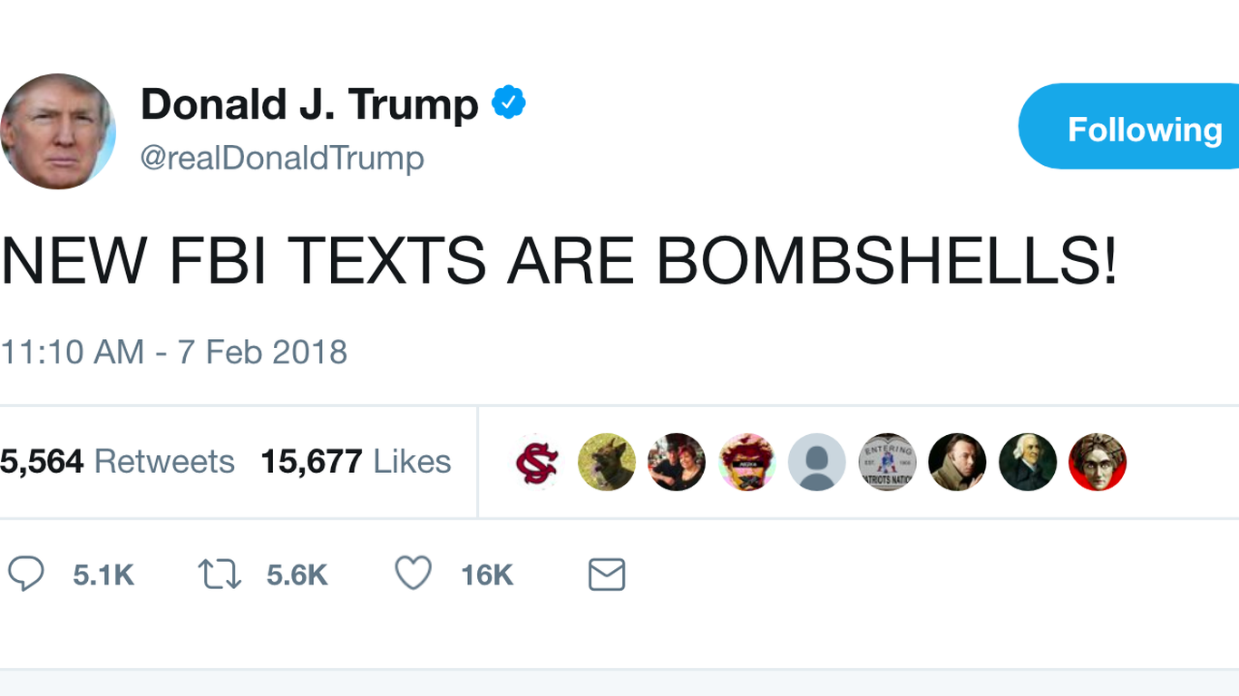 Trump claims new FBI texts are "BOMBSHELLS"