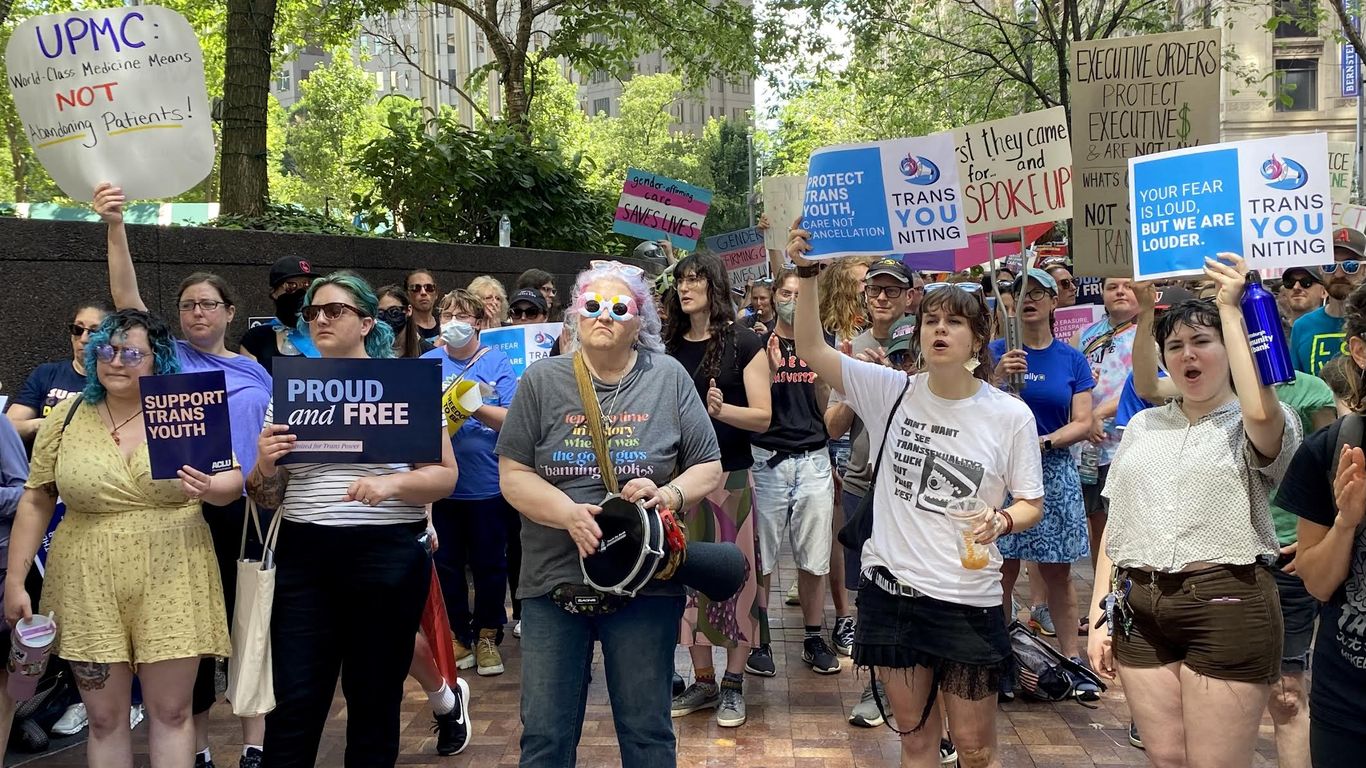 Crowds protest UPMC ending transgender youth care - Axios Pittsburgh