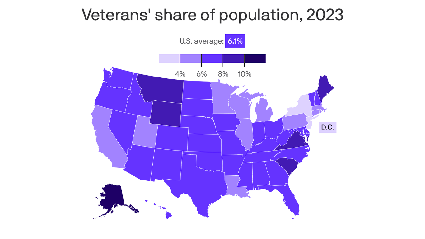 Veterans map shows population by state