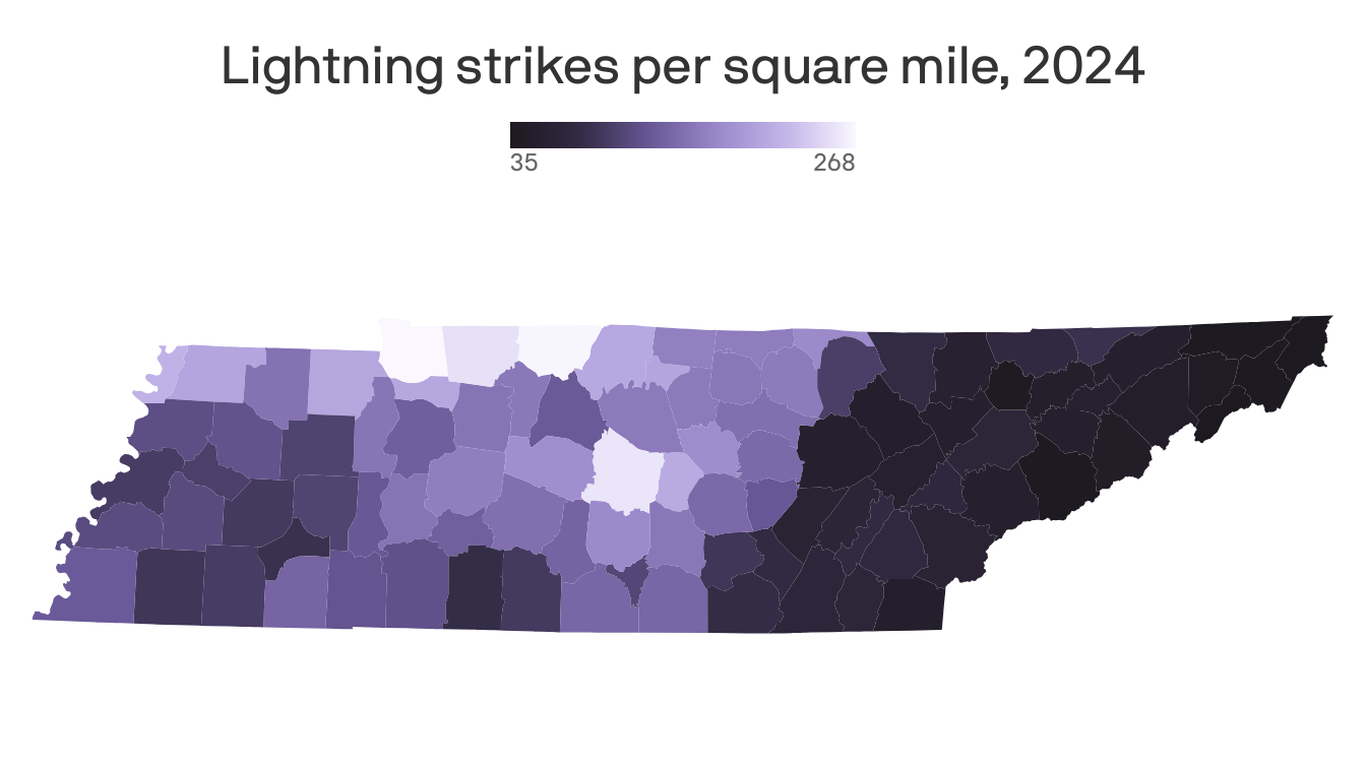 Map: Tracking Tennessee lightning strikes - Axios Nashville