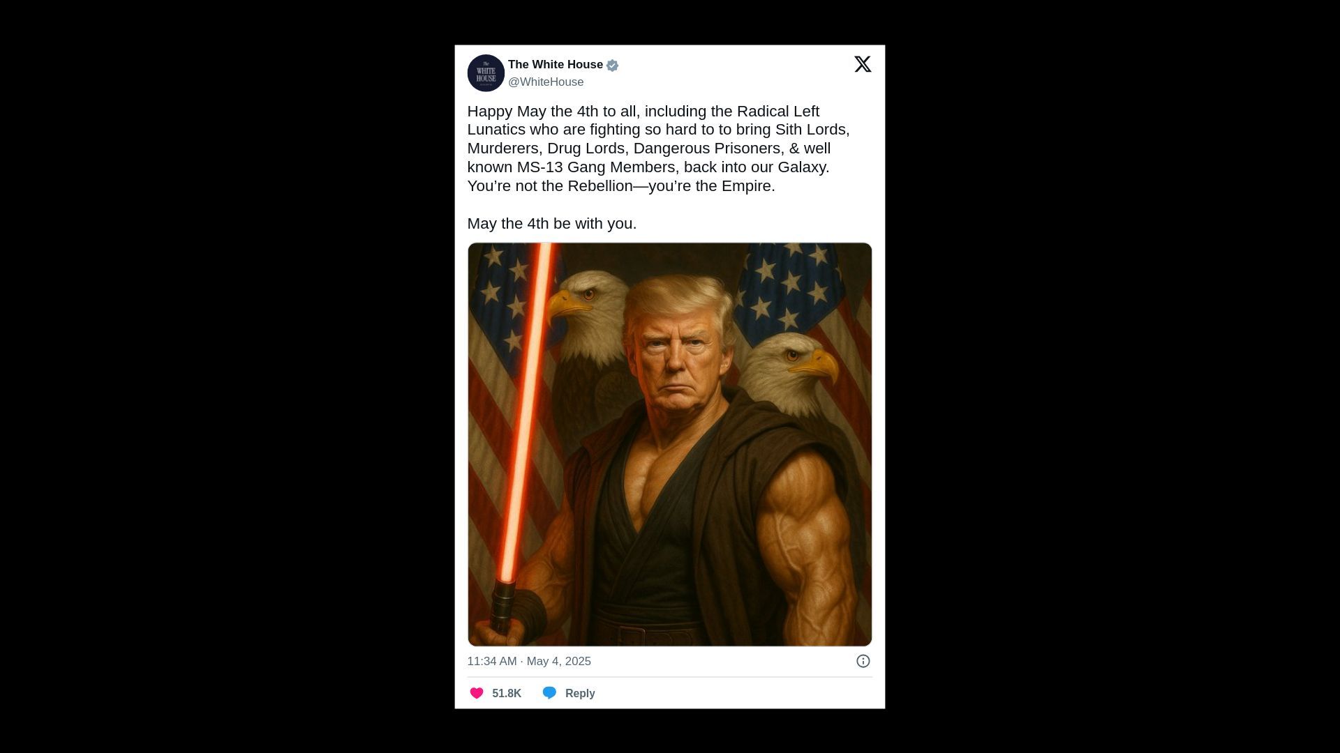 White House Star Wars Day post divides the galaxy