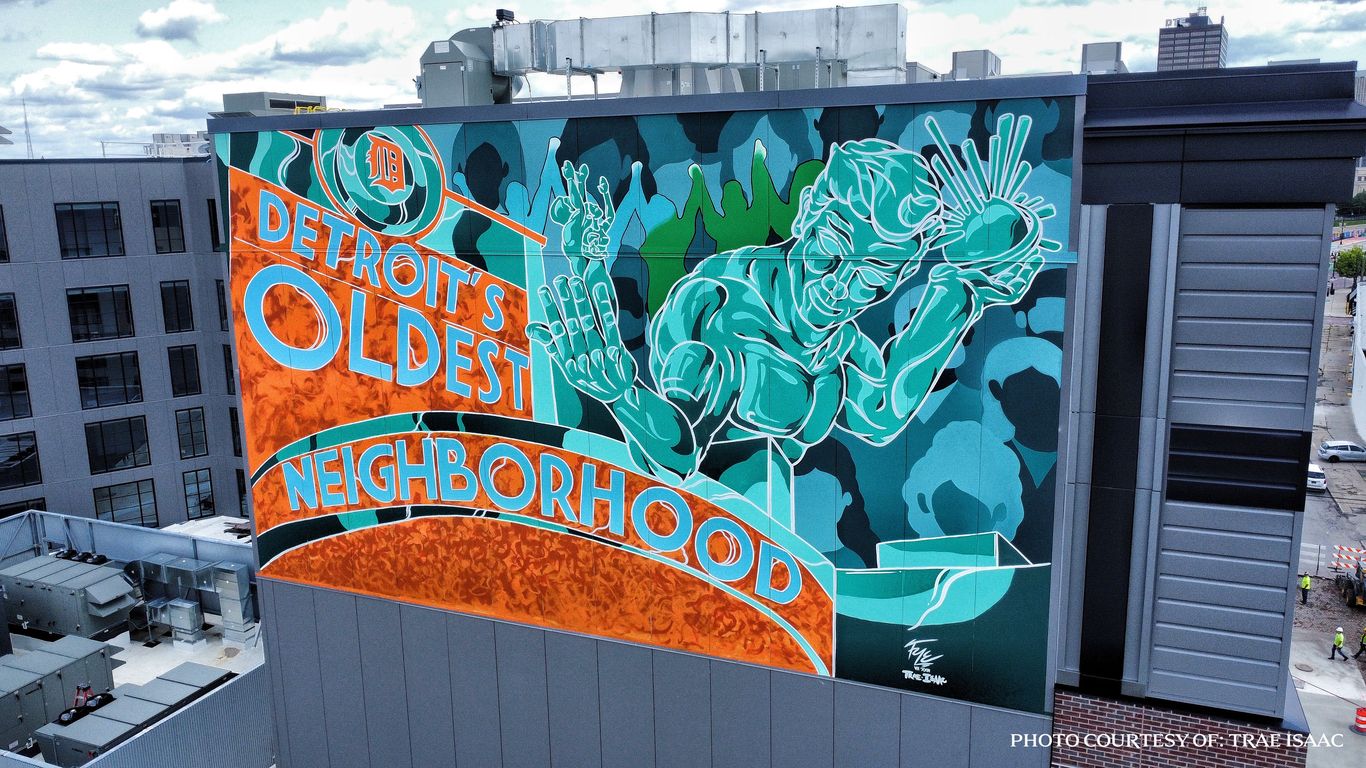New City Walls mural, "Corktown Tribute," adorns the Godfrey Hotel in ...
