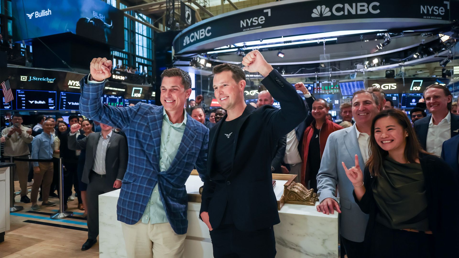 Bullish shares pop in NYSE debut