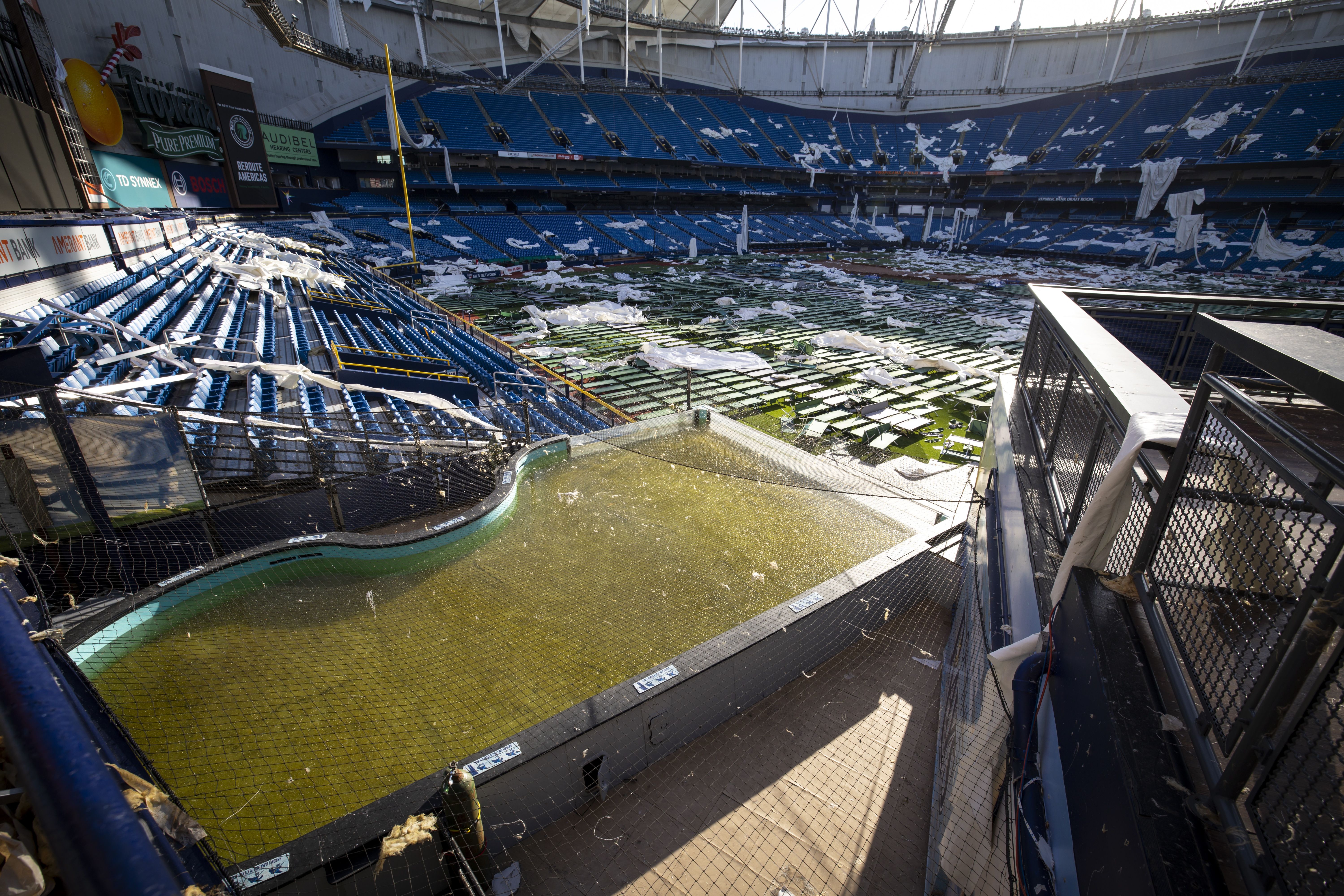 Photos: Inside Tropicana Field after Hurricane Milton - Axios Tampa Bay
