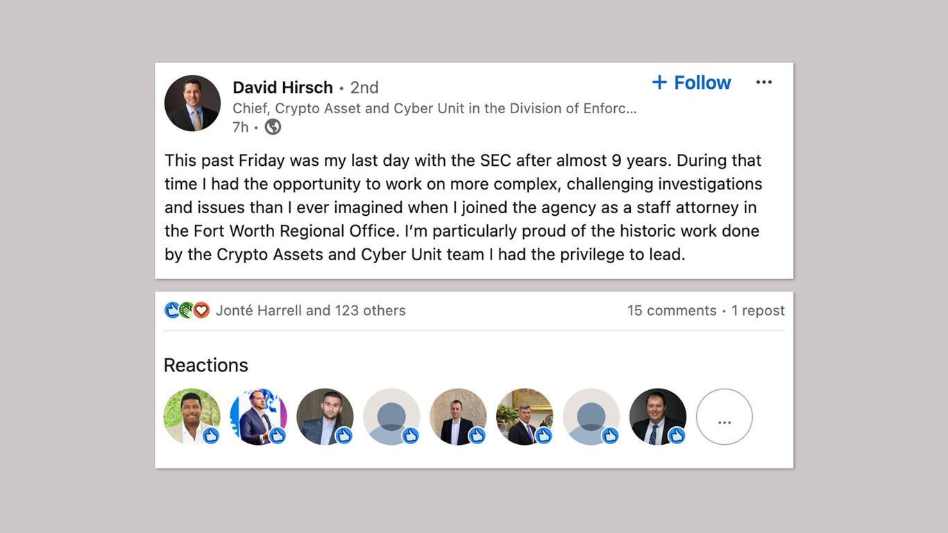 It's personnel: SEC crypto chief steps away