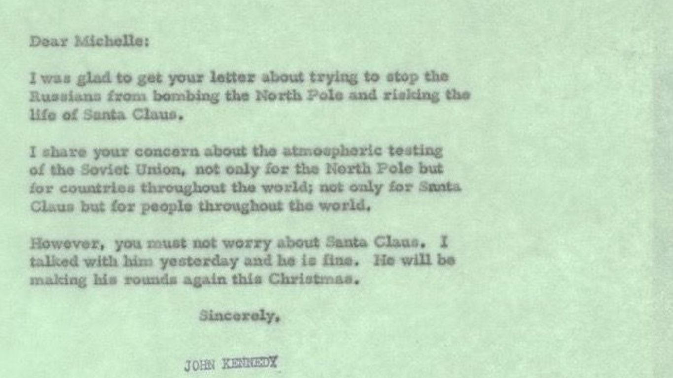 JFK reassures child fearful for Santa following Russian bomb threat
