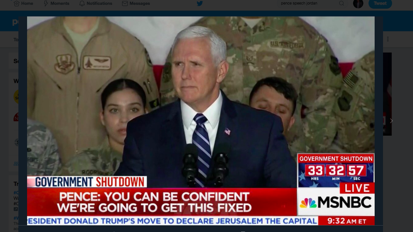 Pence blames Dems for shutdown in speech to troops