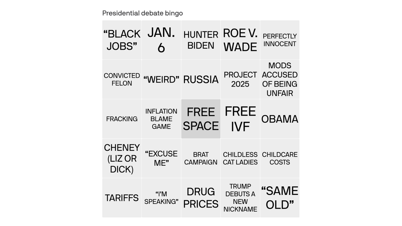 Presidential debate bingo card: Harris, Trump face off tonight