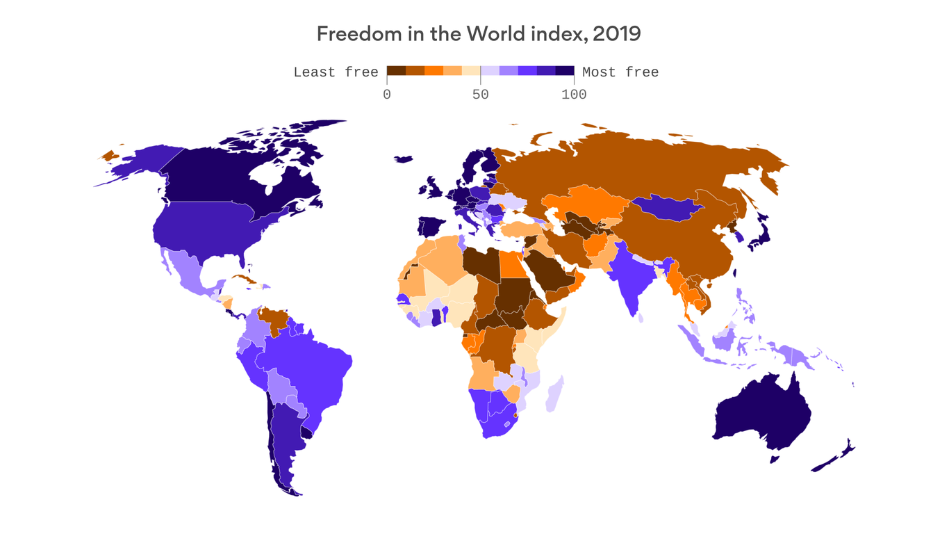Map: The world is less free than a decade ago