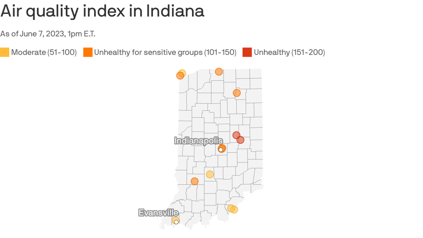 Canadian wildfires cast haze over downtown Indianapolis - Axios ...