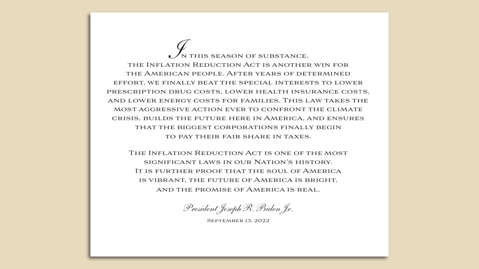 A Souvenir From Bidens Inflation Reduction Act Victory Lap