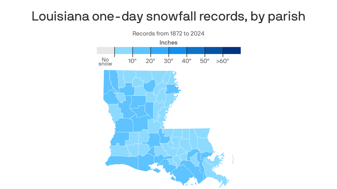 Mapped: Record snowfall totals in Louisiana - Axios New Orleans