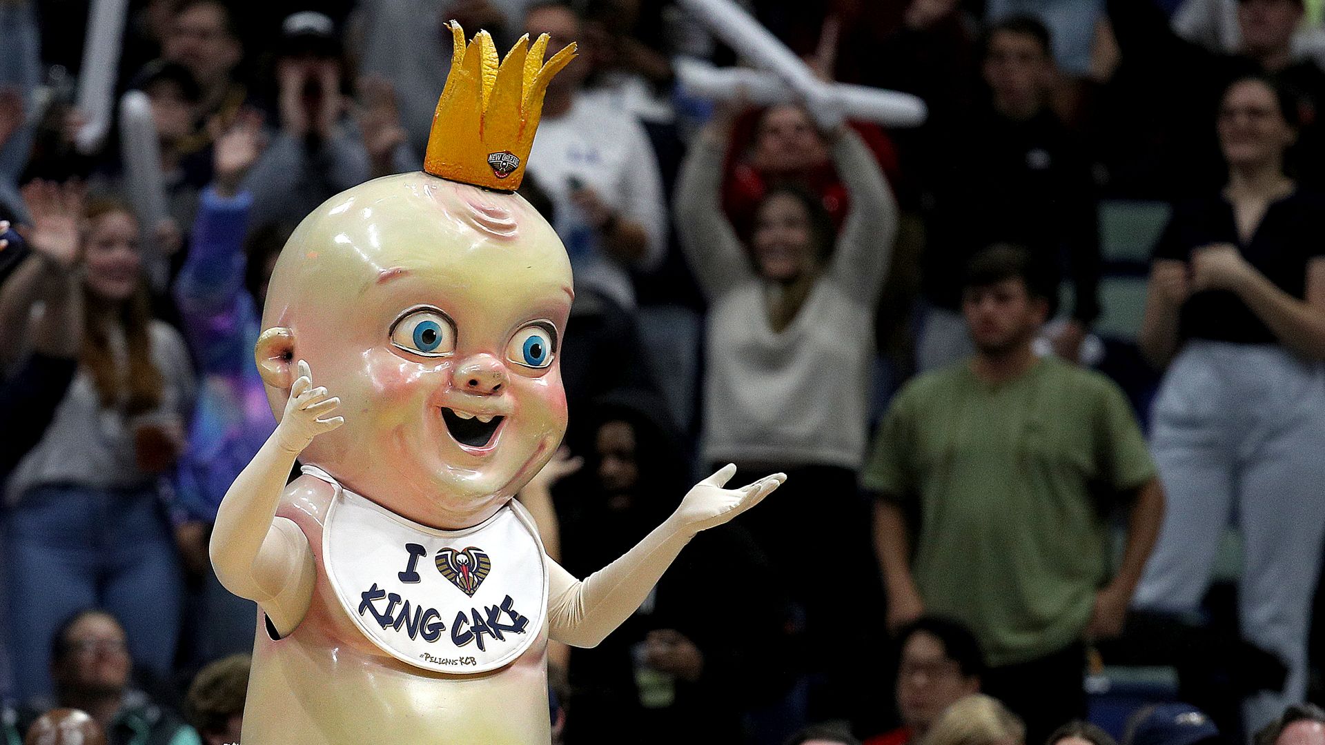 King Cake Baby, the NBA's creepiest mascot, returns to New Orleans for ...