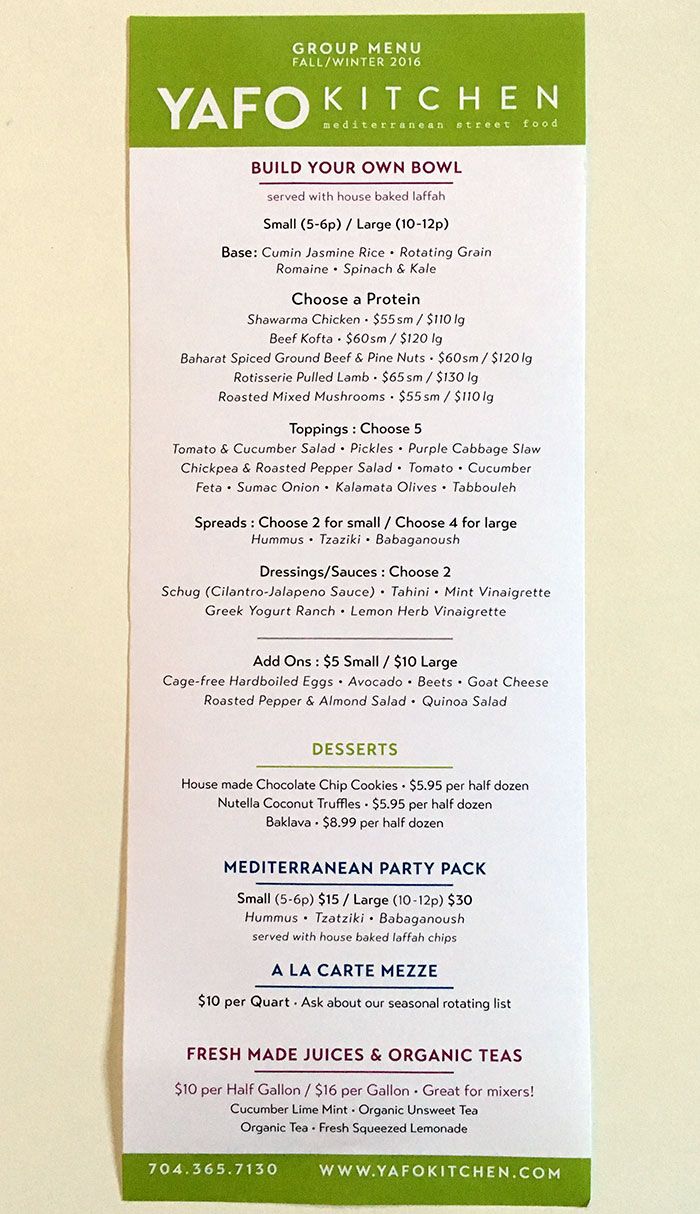 Yafo debuts new group menu. $60 will make a 6 person office happy and ...