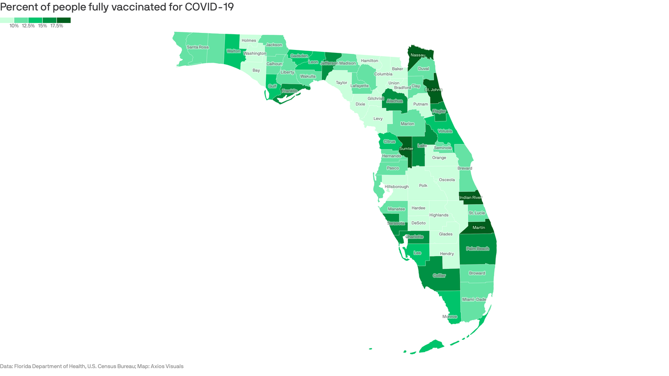 Top 10 Florida counties with highest rate of vaccinated residents ...