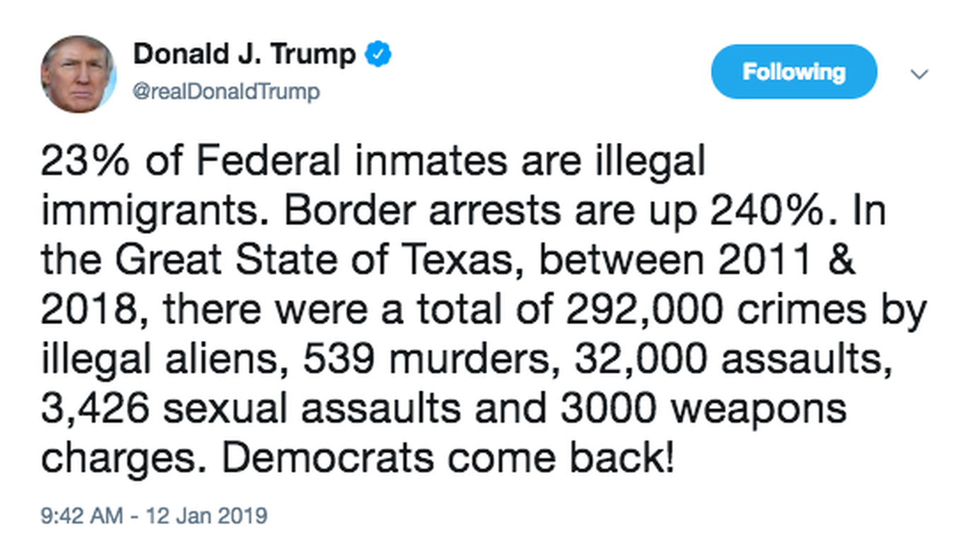 Reality check: Trump's tweet incorrectly cites immigrant crime data