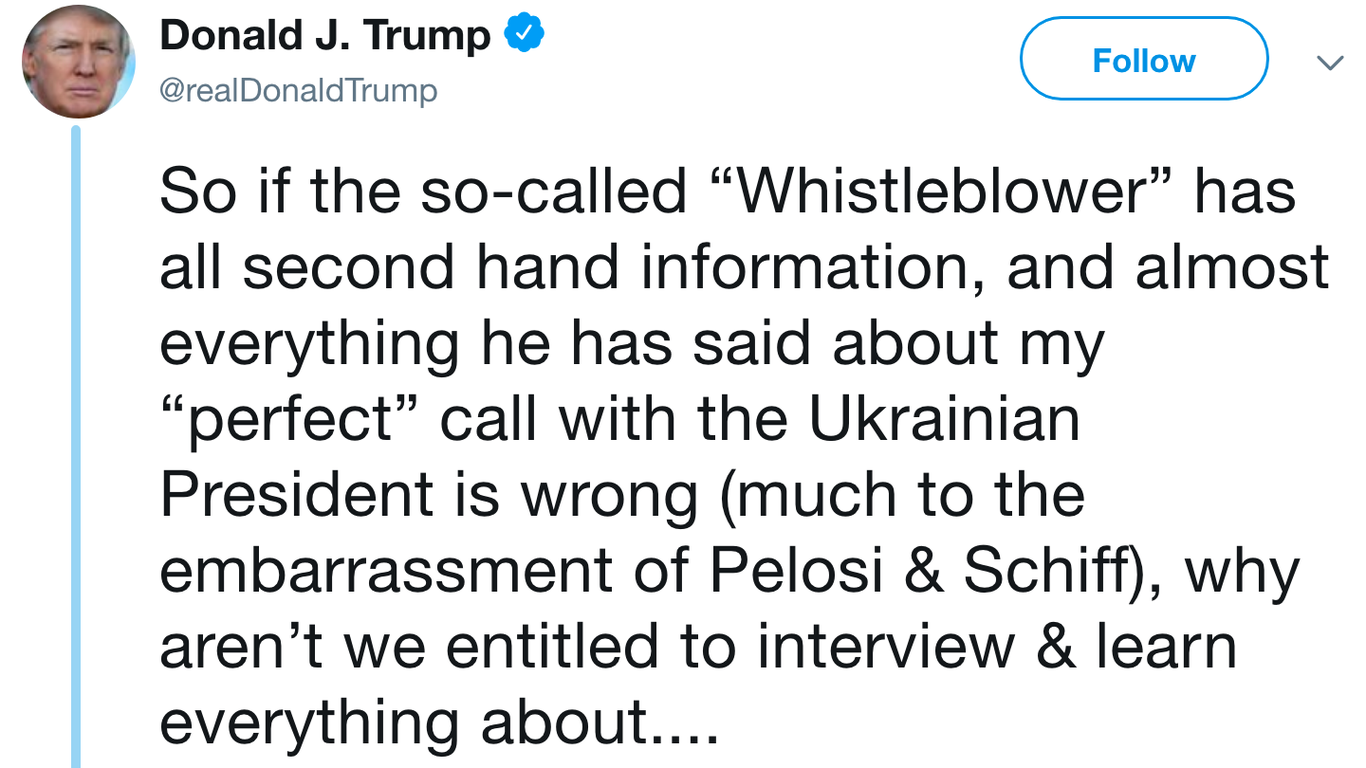 Trump wants to interview whistleblower despite federal protections