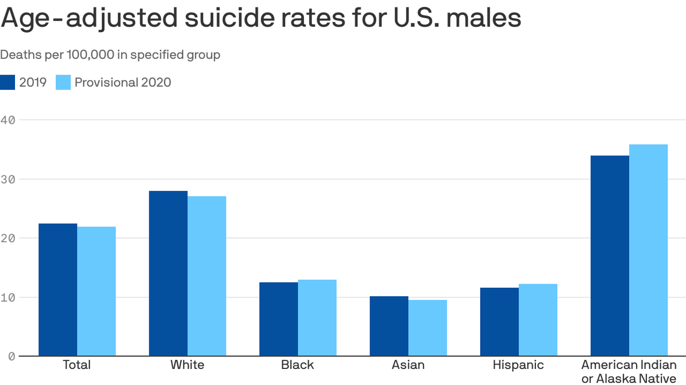 Suicide rates in the U.S. declined in 2020 for some groups