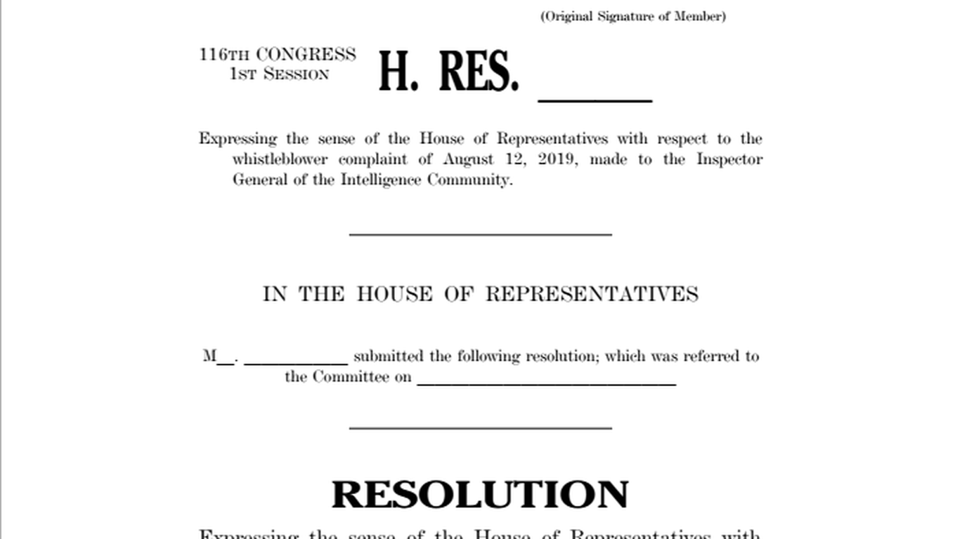 House to vote on resolution condemning Trump over whistleblower complaint