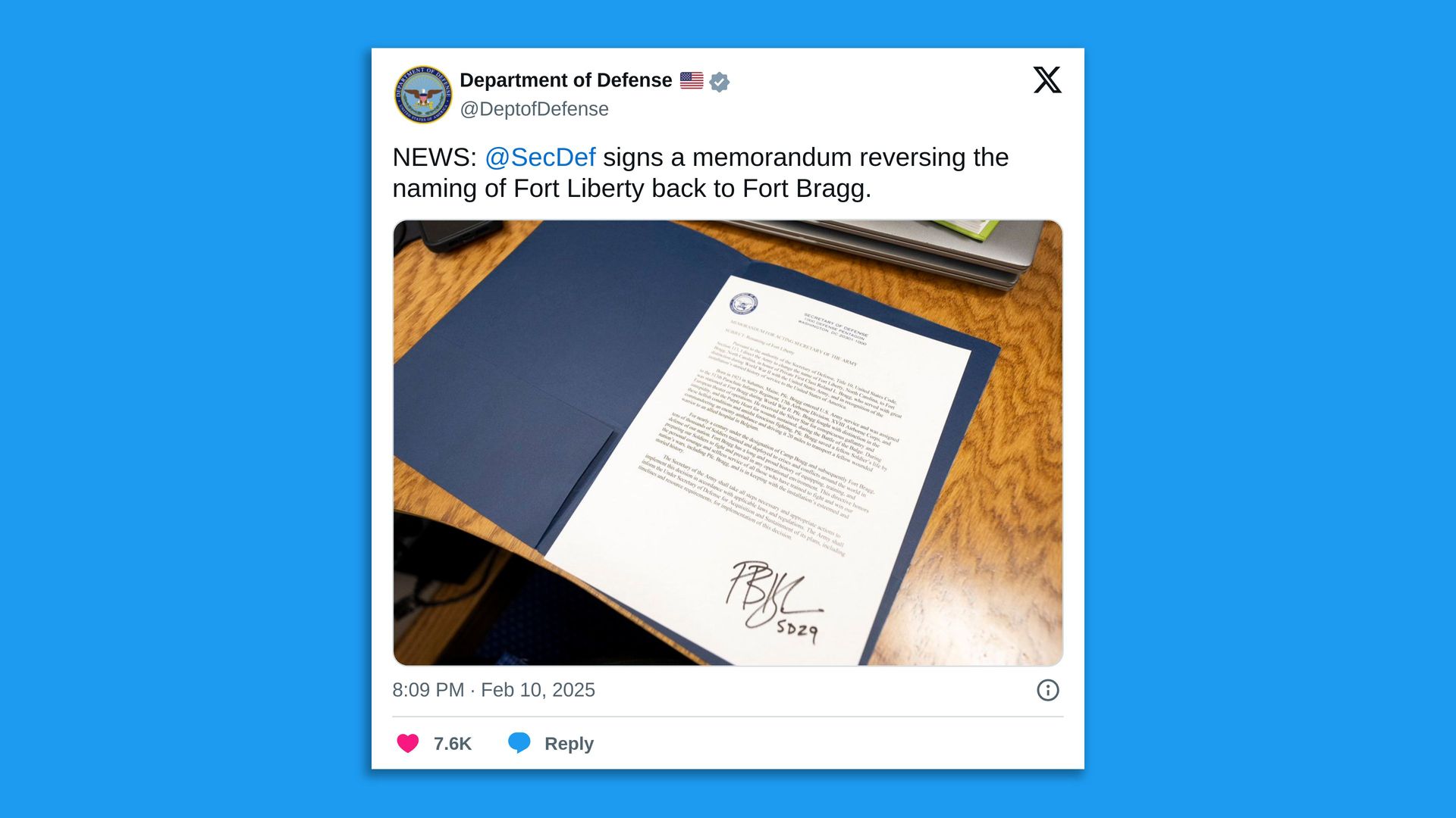 Defense Secretary Hegseth restores Fort Bragg name