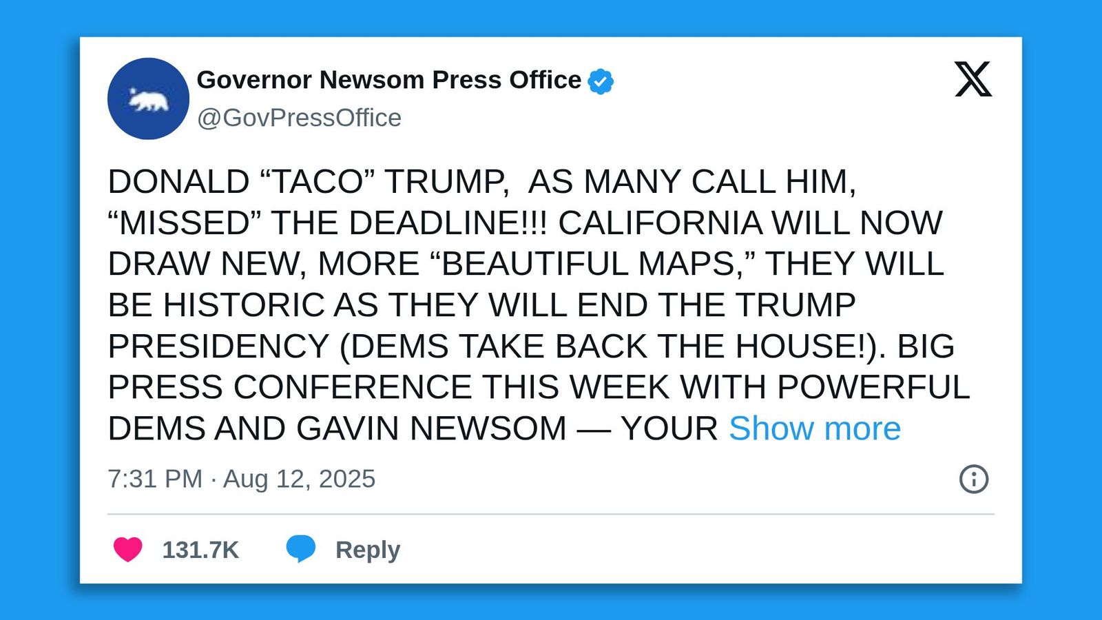 Newsom mocks Trump's social media in a flurry of redistricting posts