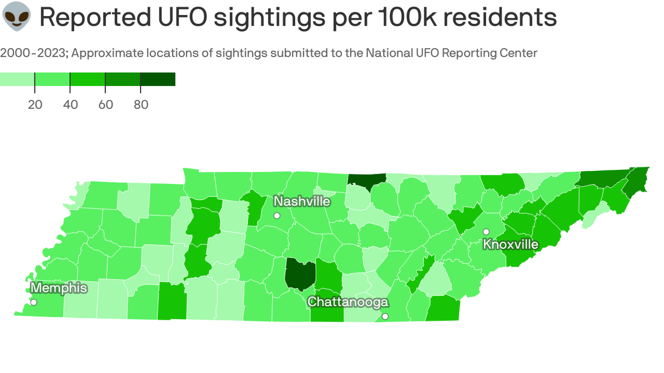Map: UFO sightings in Tennessee - Axios Nashville