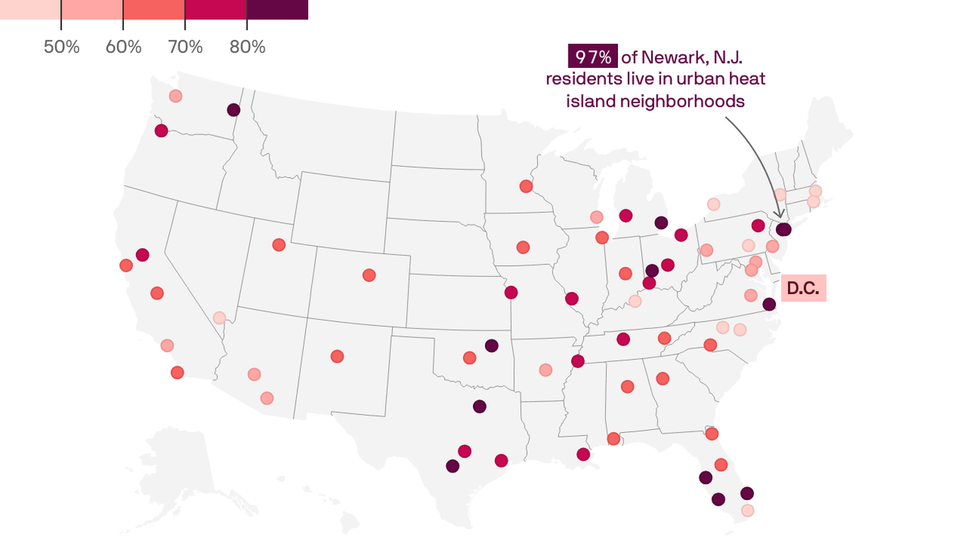Hottest neighborhoods in DC due to urban heat island effect - Axios ...