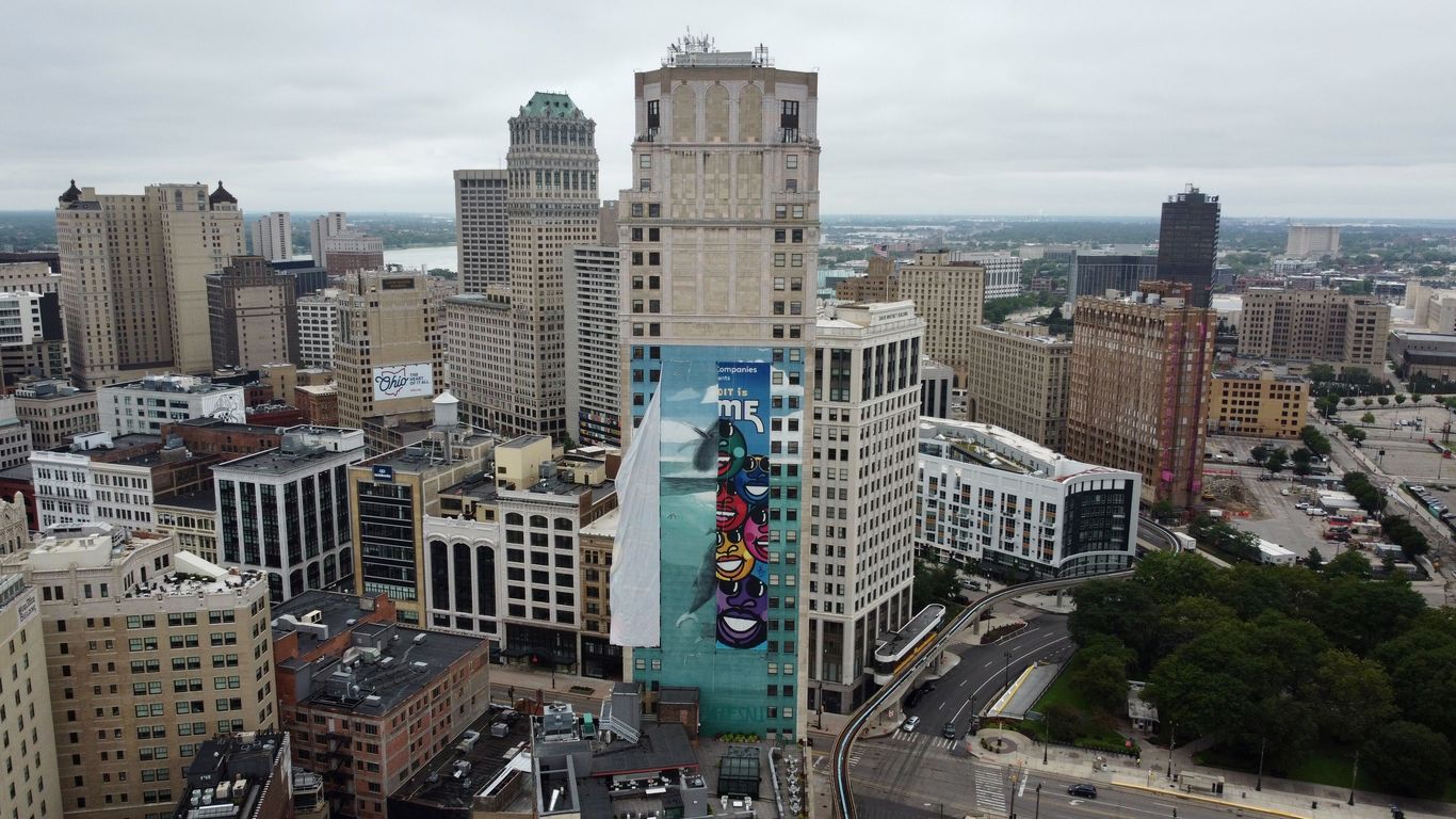 Whale mural visible again in downtown Detroit after storm - Axios Detroit