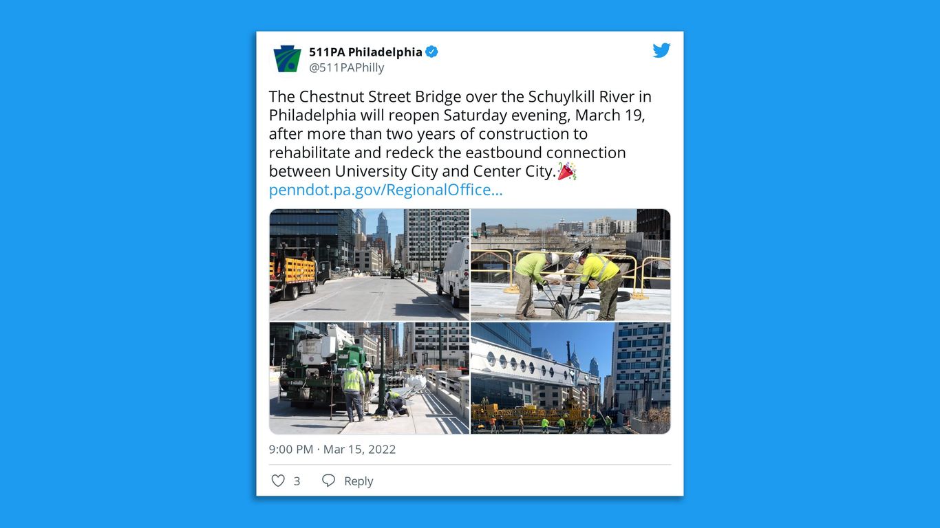 Philadelphia's Chestnut Street Bridge reopens after two years - Axios ...