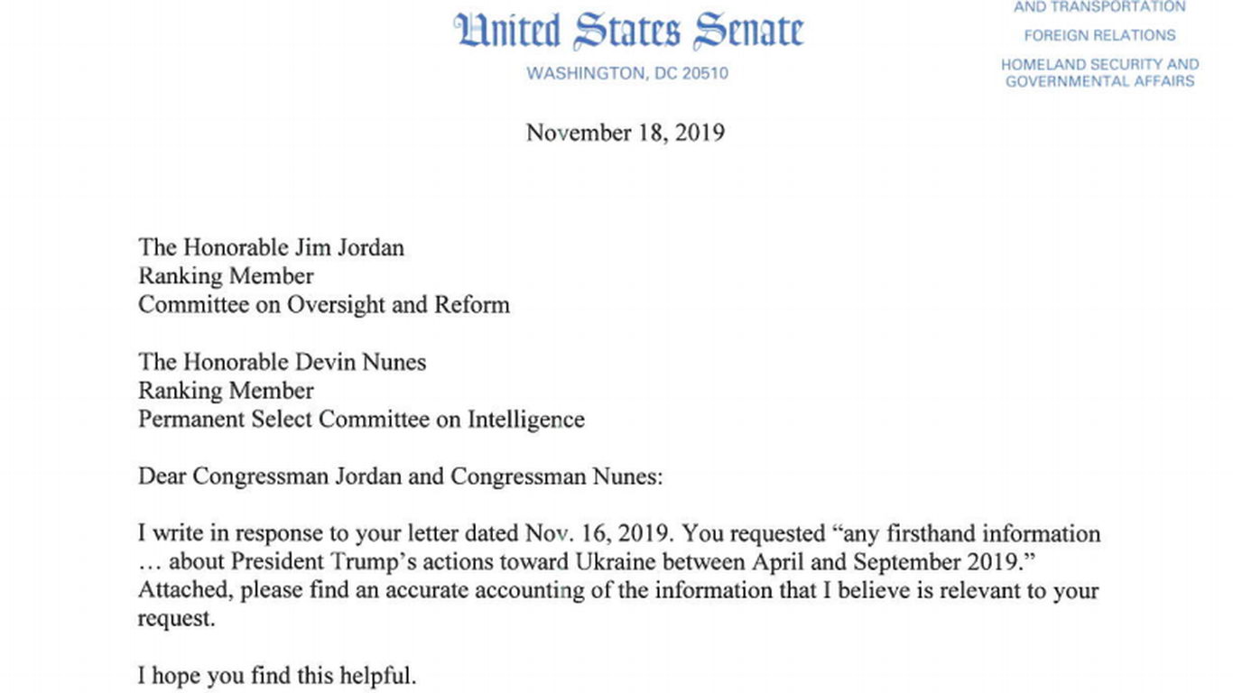 Sen. Ron Johnson responds to Republican request for Ukraine information