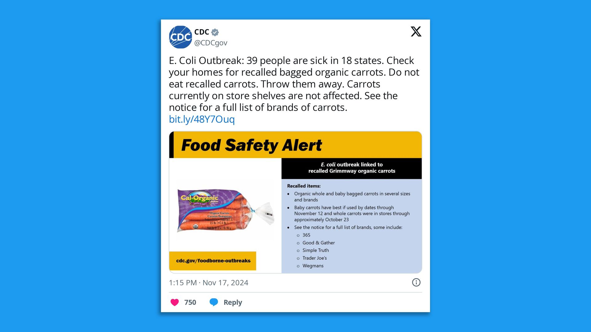 Carrot recall as E. coli outbreak leaves 1 dead, dozens infected across ...