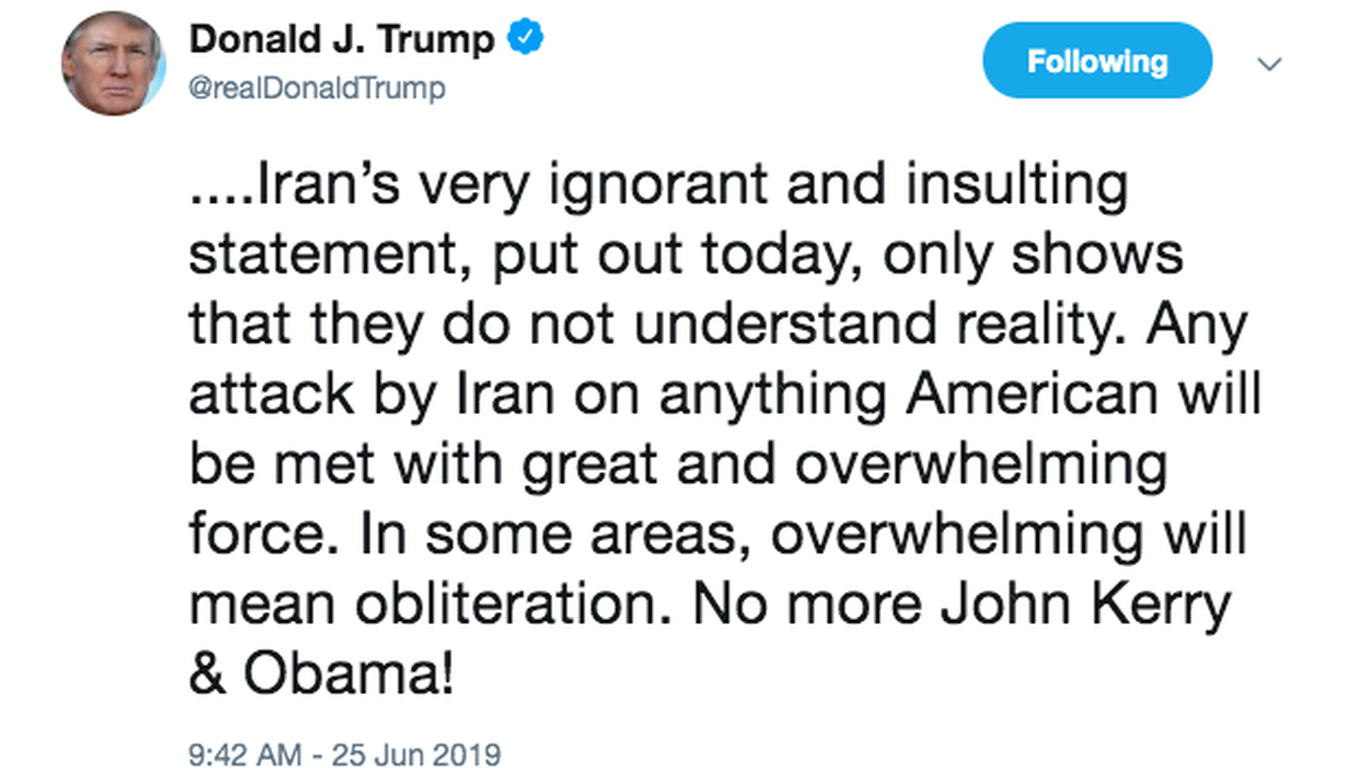 Trump threatens Iran with Trump threatens Iran with