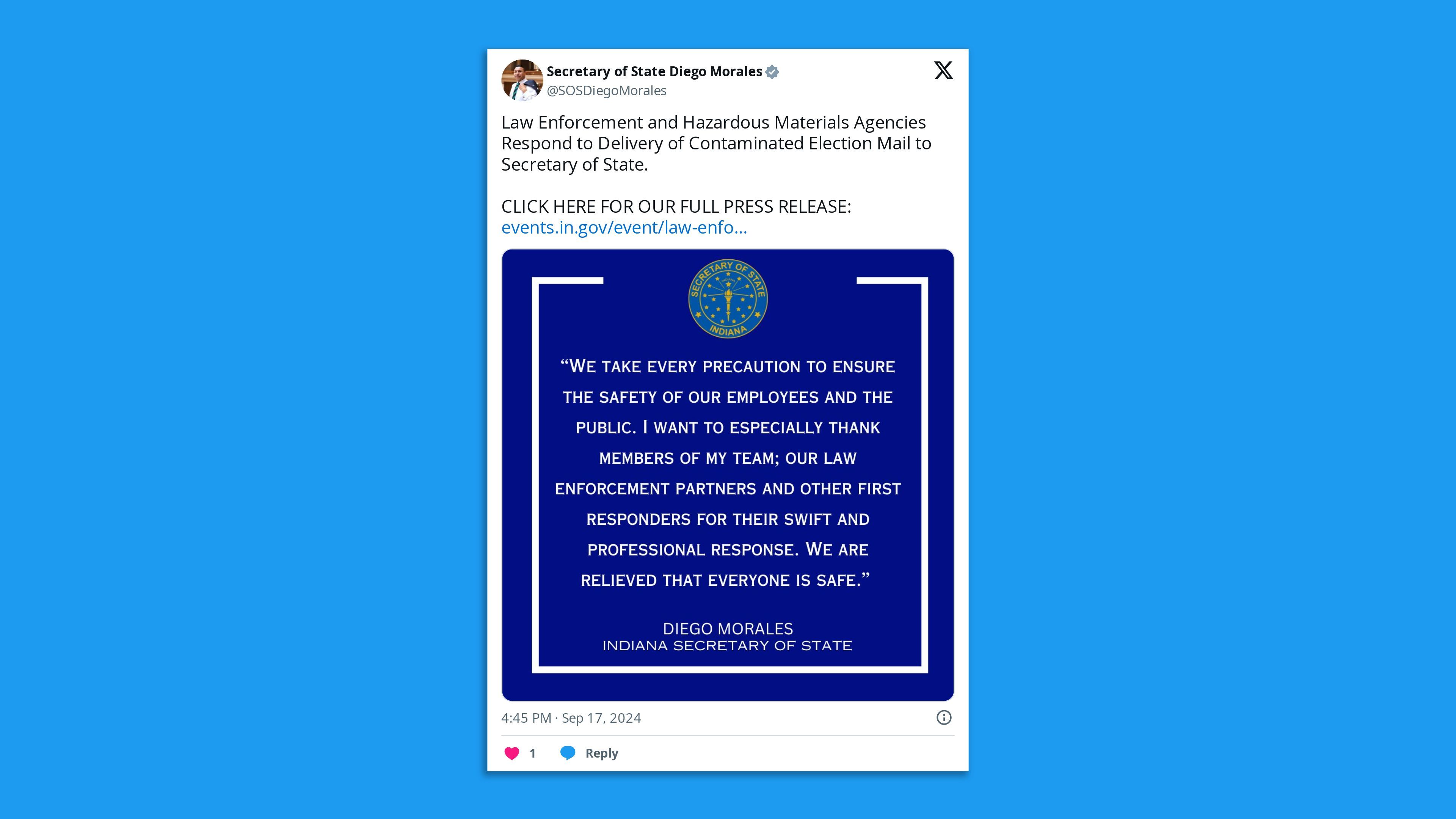 Suspicious packages mailed to election officials across U.S.