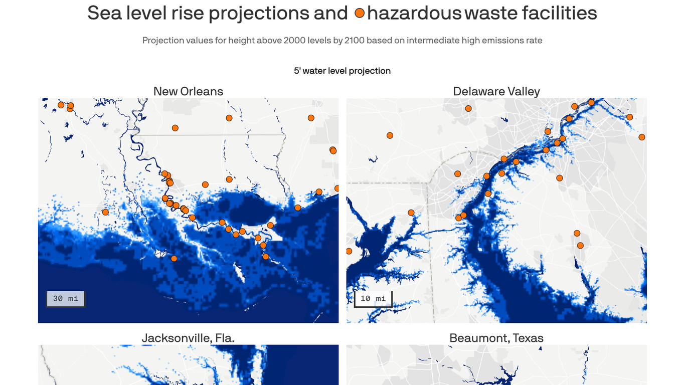 Rising sea levels threaten hazardous waste facilities along U.S. coast