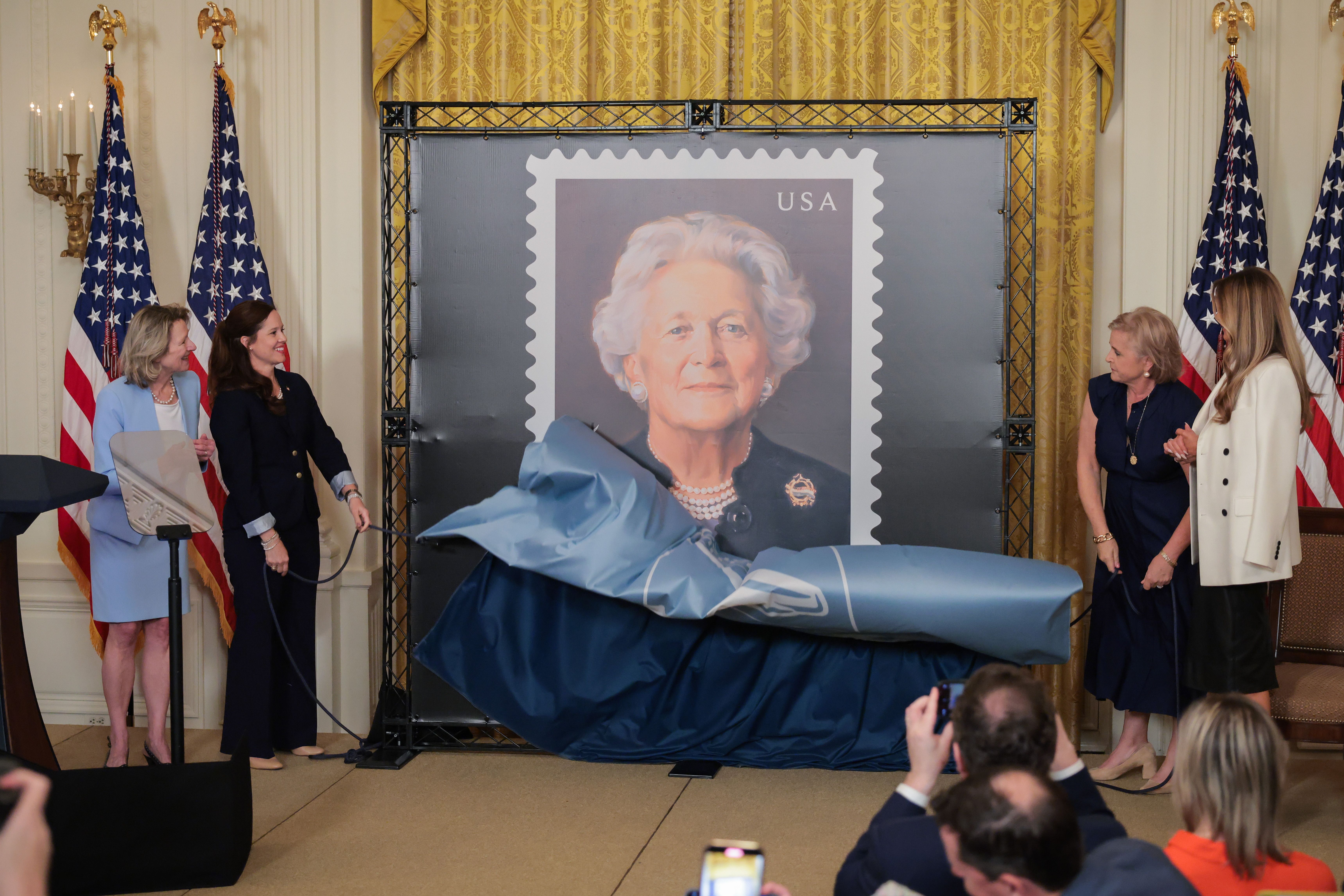Melania Trump unveils Barbara Bush stamp: George W. Bush skips event