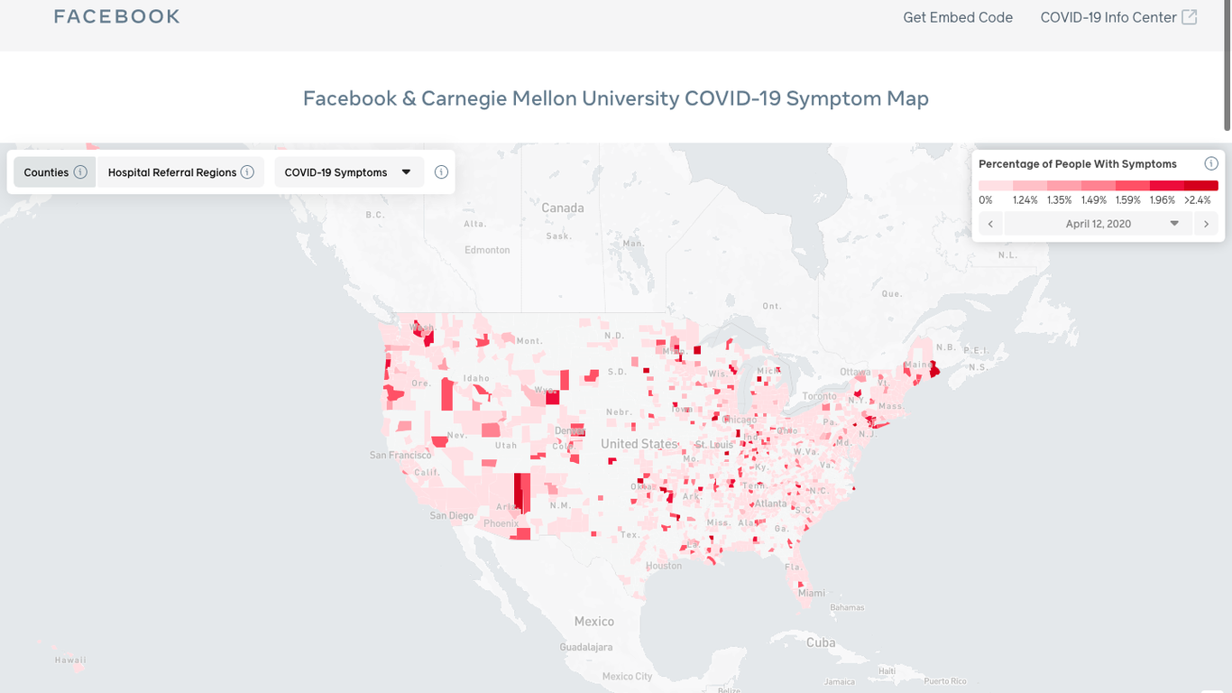 Facebook unveils county-level maps of people with coronavirus symptoms