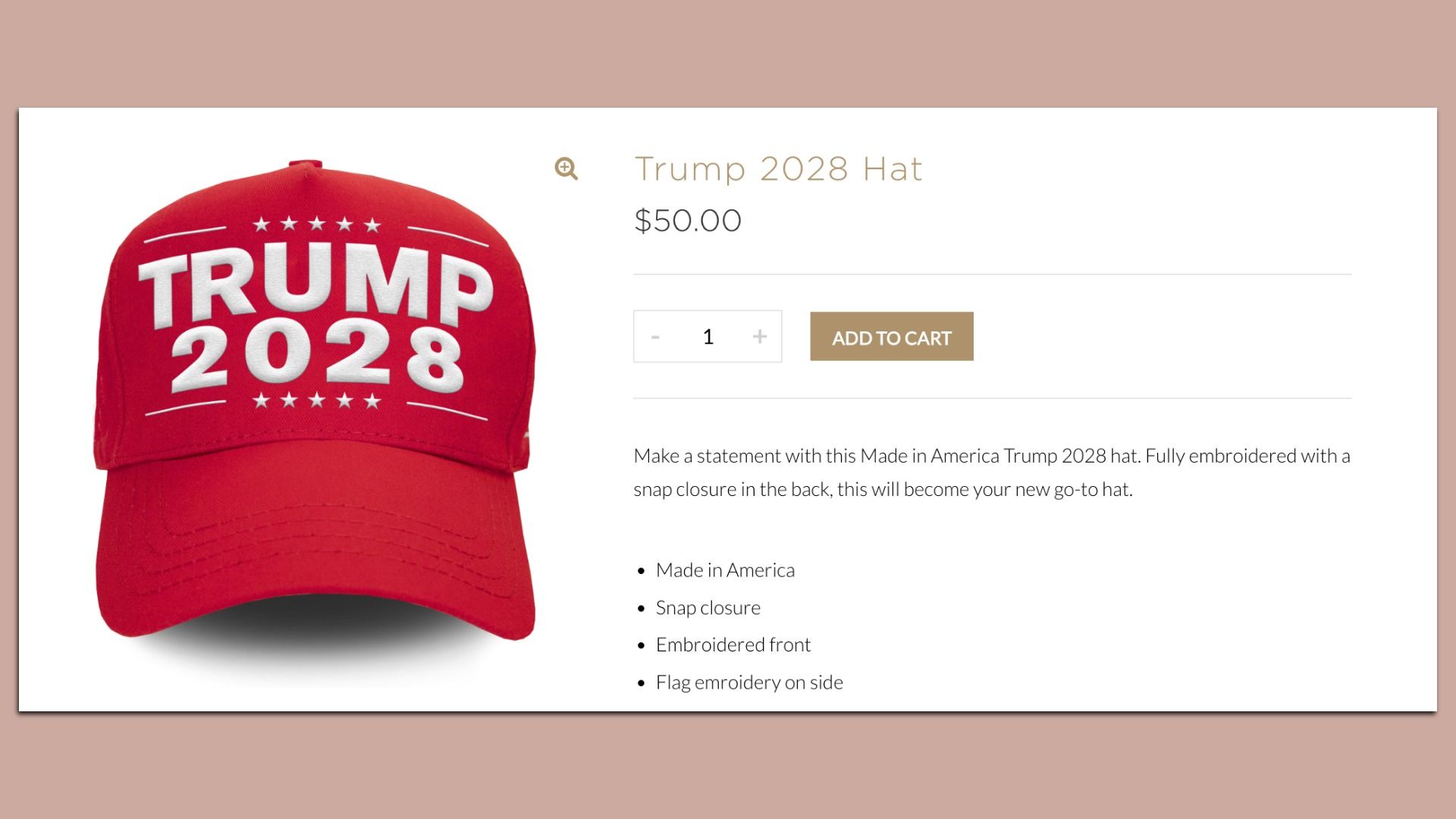 "Trump 2028" hats for sale on official Trump store site