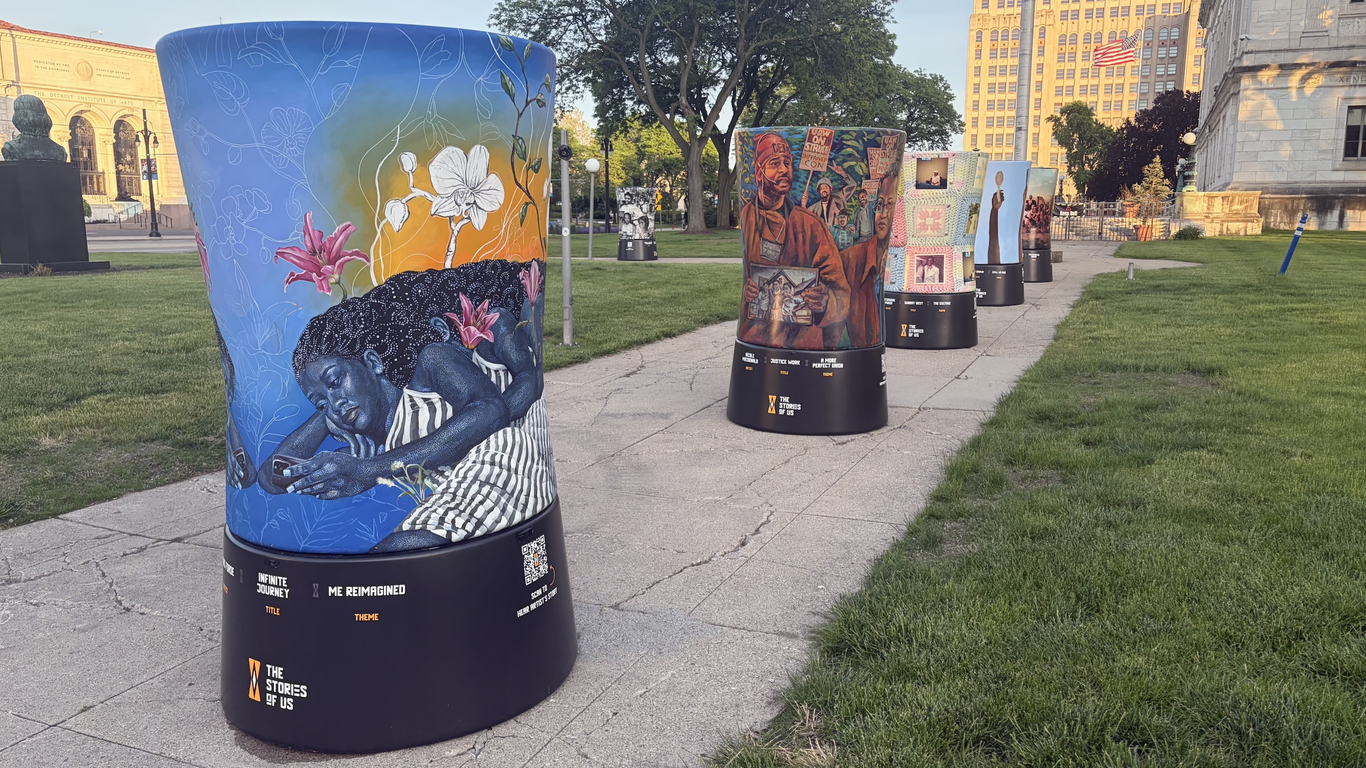 Painted drum sculptures tell diverse American stories in Detroit ...