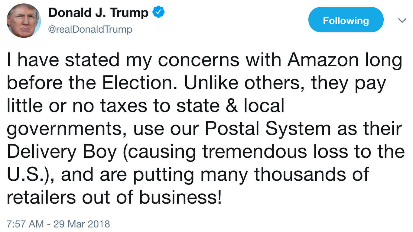 Trump confirms his "concerns with Amazon"