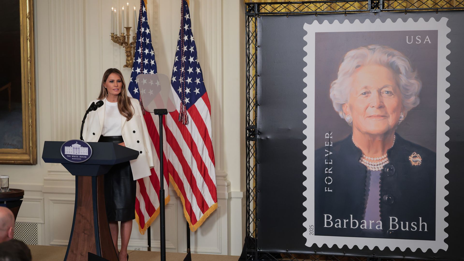 Melania Trump unveils Barbara Bush stamp: George W. Bush skips event