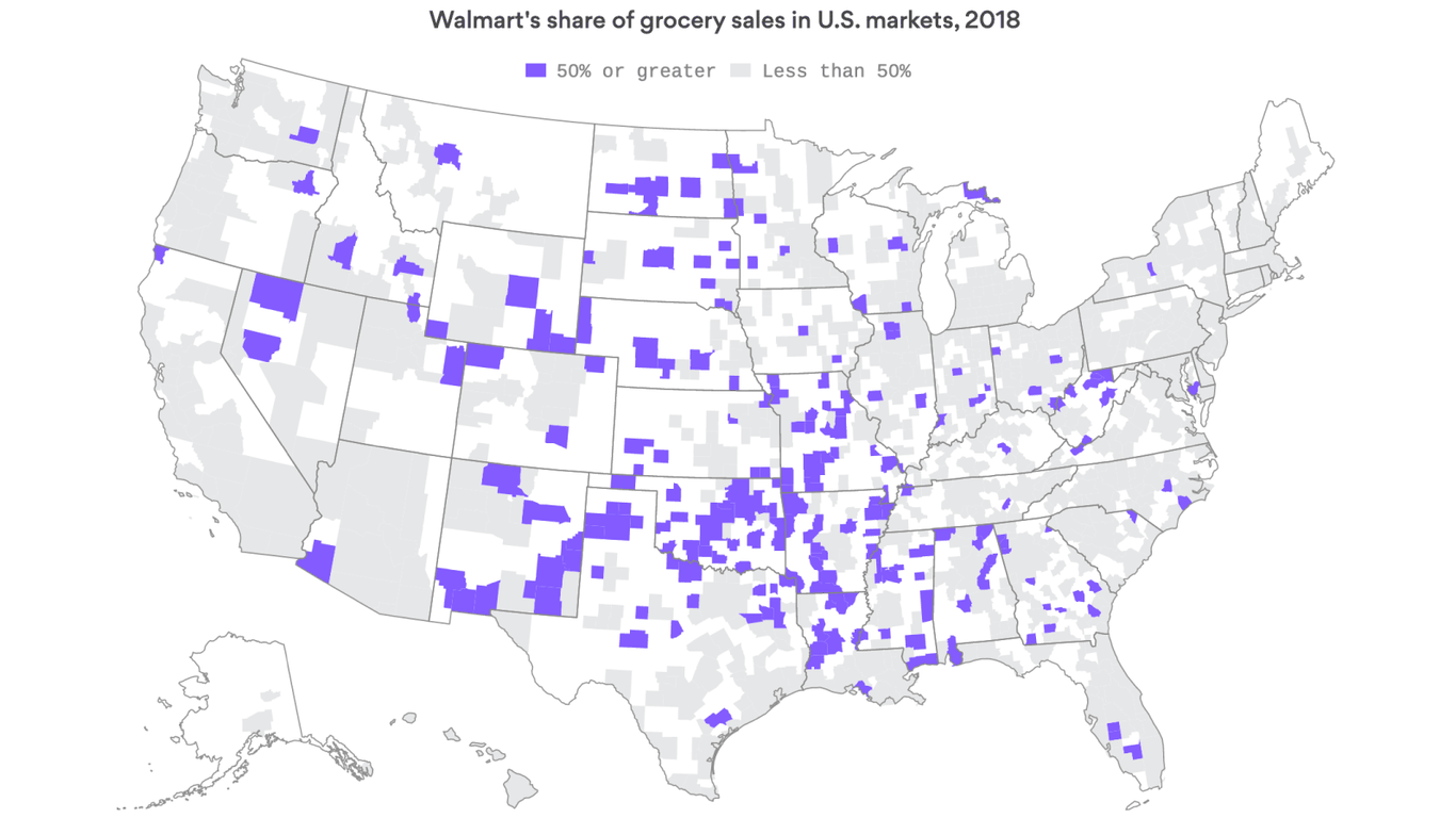 Map: The pockets of America where Walmart is the dominant grocer and ...