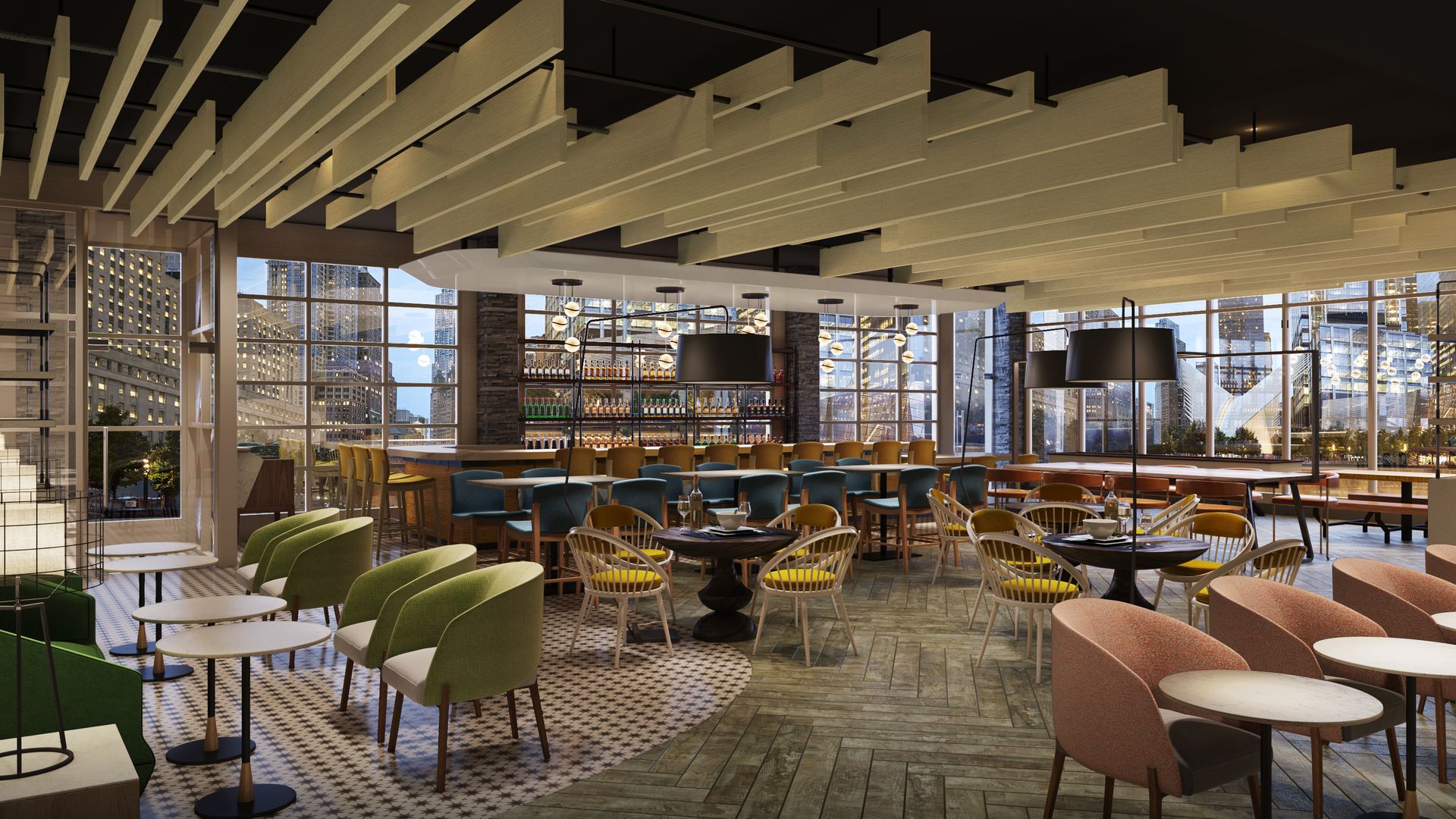 rendering of the Homewood Suites restaurant in Charlotte North Carolina