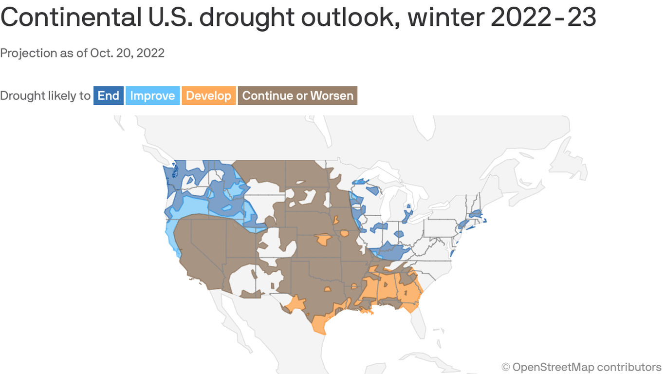Drought to tighten its grip on U.S. this winter, forecasts show