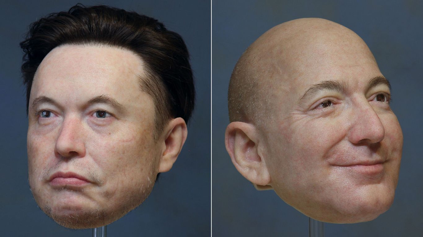 "Hyperrealistic" face masks: Hyperflesh artist models masks of Elon Musk, Jeff Bezos